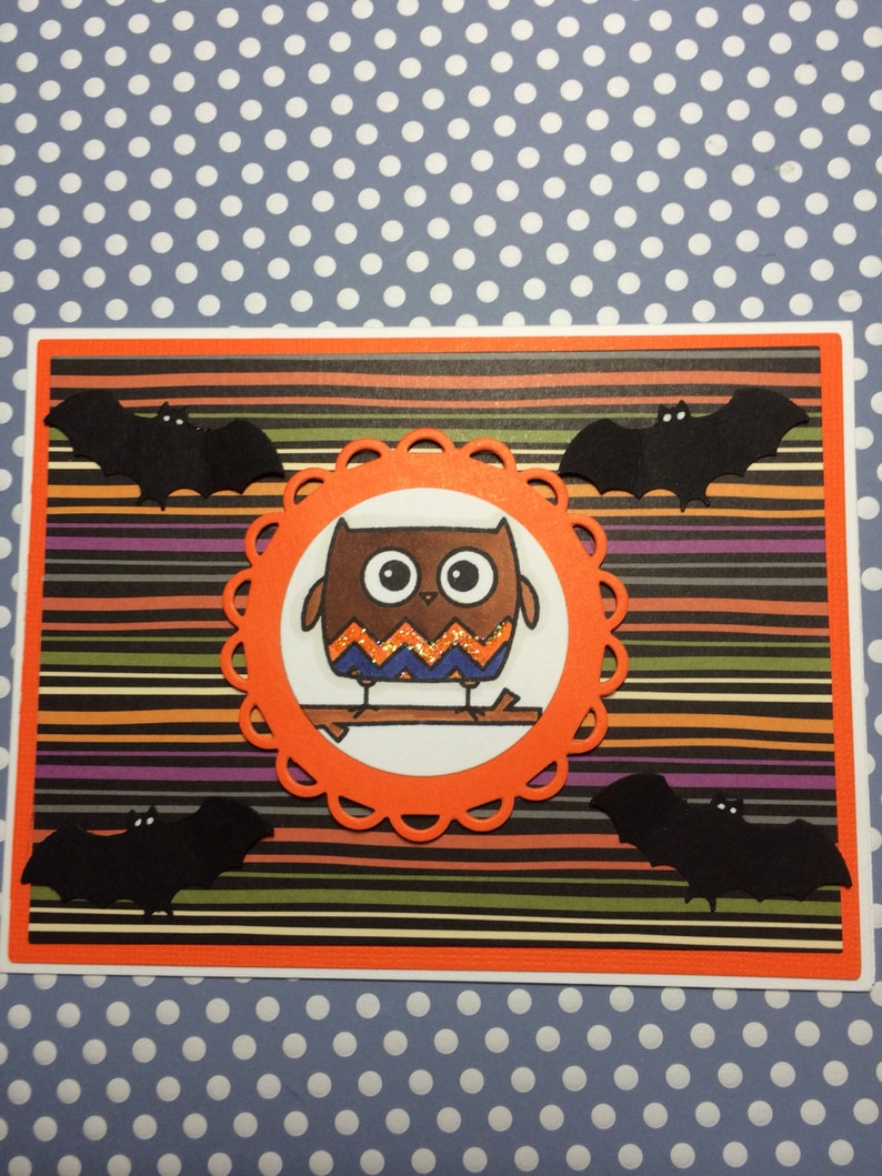 Owl and Bat Halloween Card | Etsy