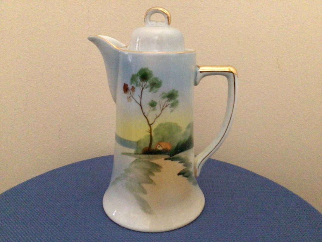 Vintage Tall Japanese Tea/coffee Pot Handpainted Scenery Lidded - Etsy