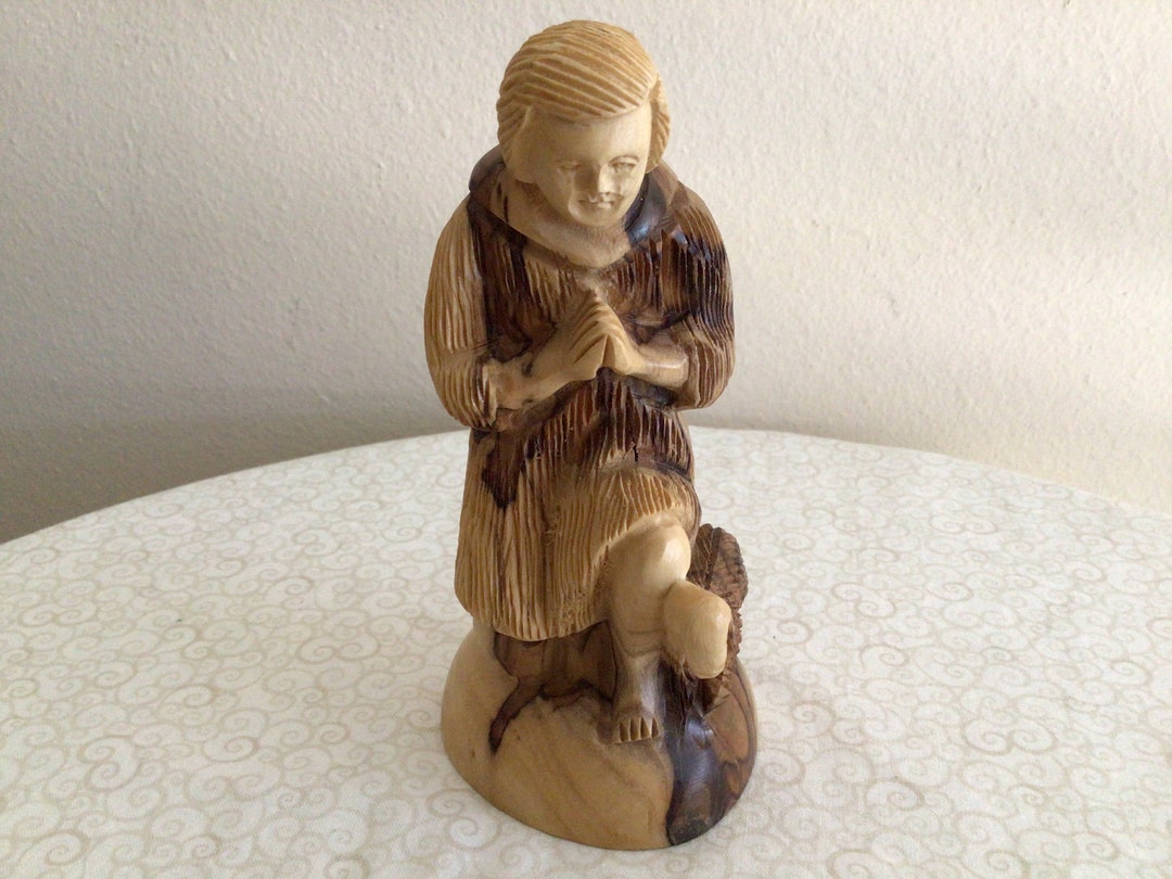 Vintage Hand Craved Wooden Mock Praying With His Lamb Sculpture ...