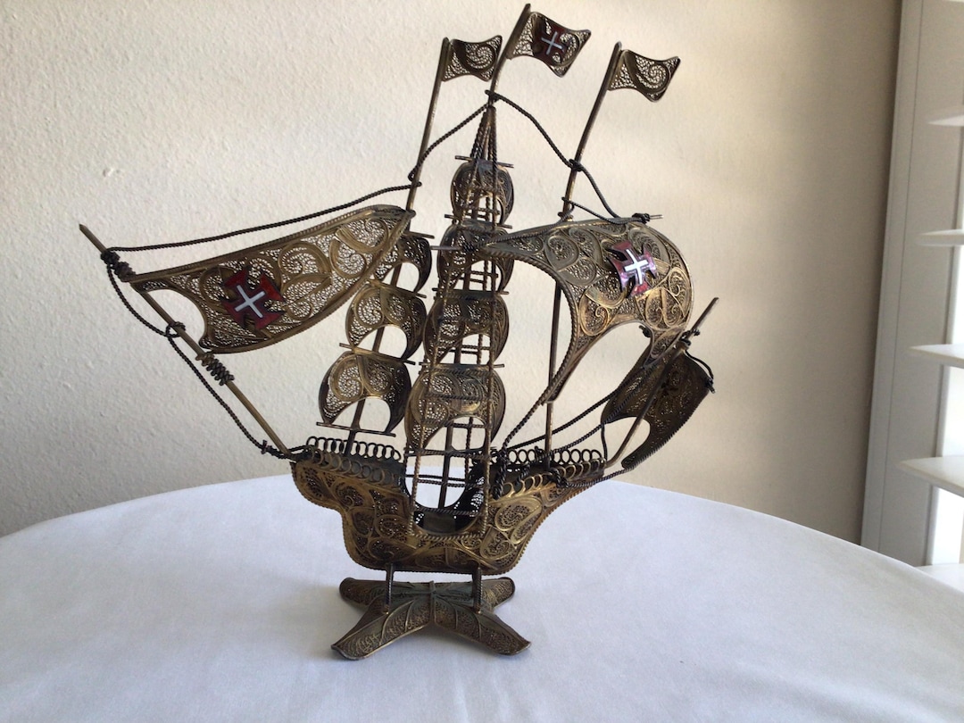 Vintage Model Portuguese Filigree Metal Ship - Etsy