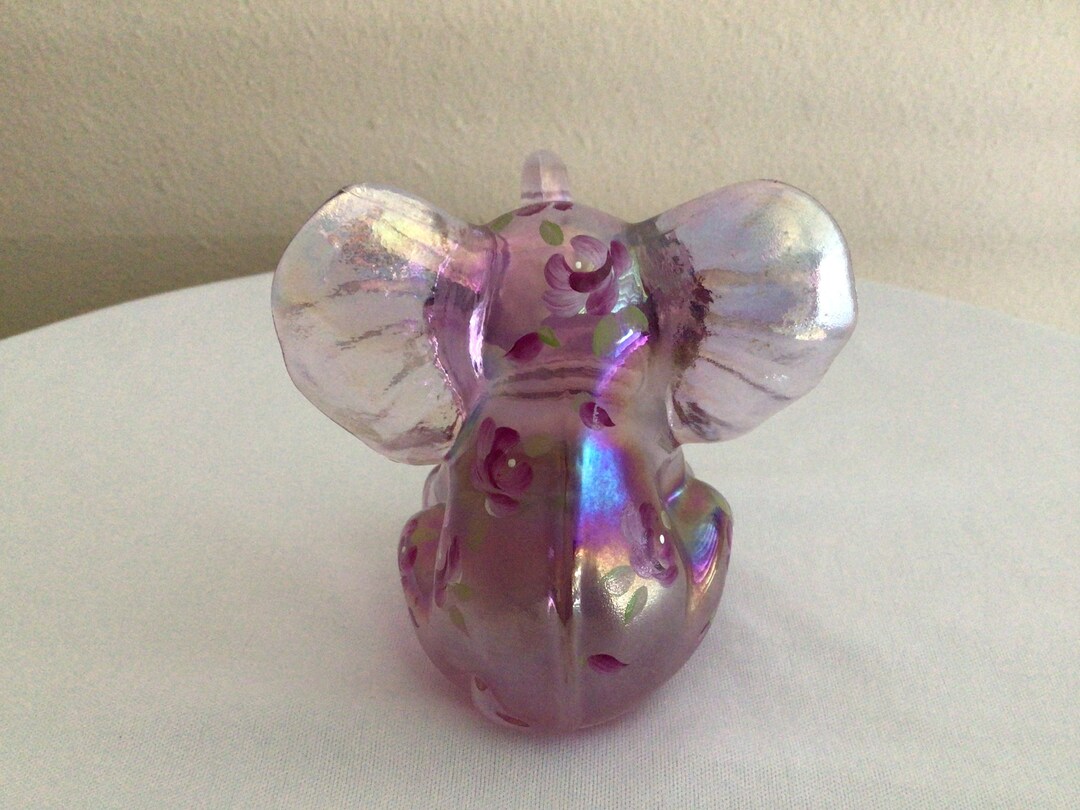 Vintage Iridescent Fenton Art Glass Elephant With Hand-painted Flowers ...