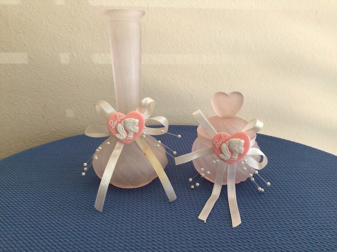 Barbie Pink Satin Glass Vase and Vanity Set Mattel Vtg - Etsy