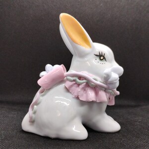 Lot of 3 Vintage Porcelain Rabbit Figurines With Sculpted Flowers and ...