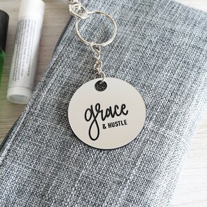 Grace & Hustle Engraved Keychain | Laser Cut Acrylic | Gift | Hand ...