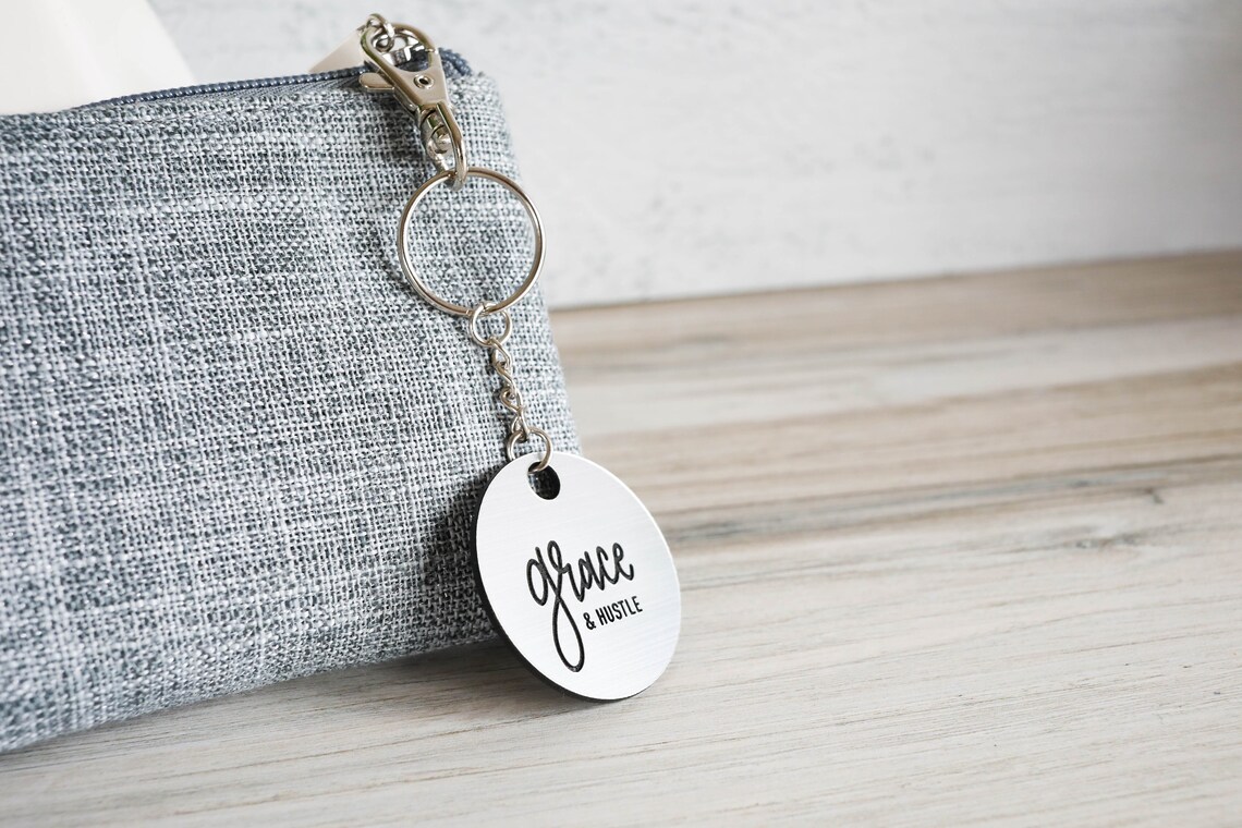 Grace & Hustle Engraved Keychain | Laser Cut Acrylic | Gift | Hand ...