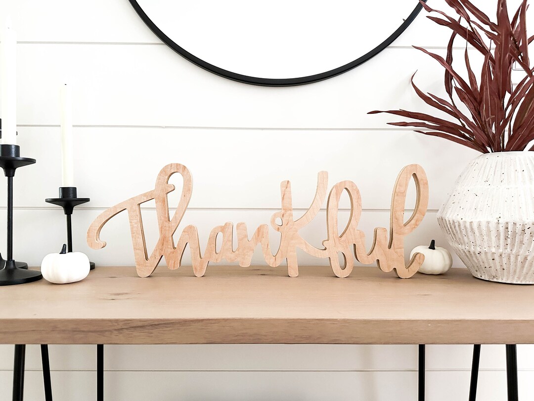 Wood Thankful Sign Decor Large | Self Standing | Home Decor | Hand ...