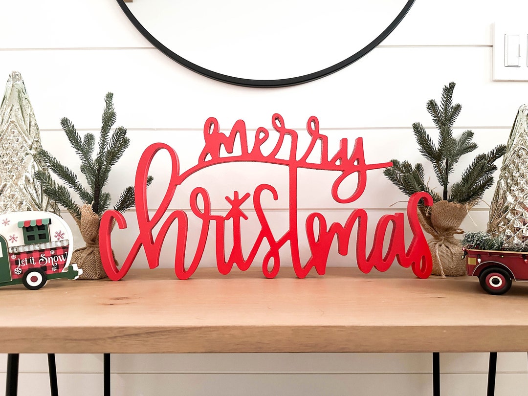 Wood Merry Christmas Sign Decor Large | Self Standing | Christmas Decor ...