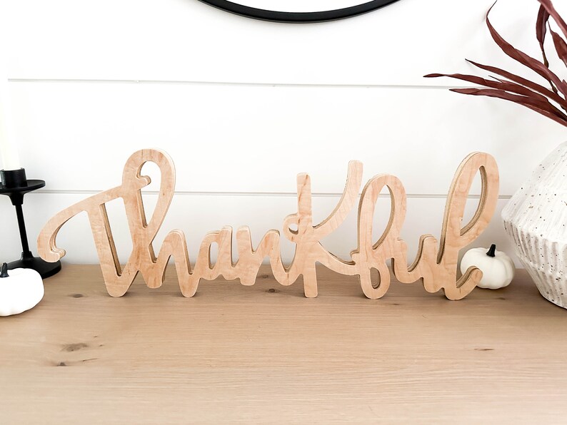 Wood Thankful Sign Decor Large | Self Standing | Home Decor | Hand ...