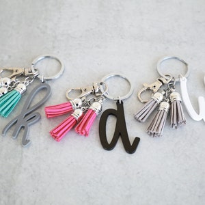 Individual Letter Keychain With Mini Tassels | Acrylic Initial Keychain ...