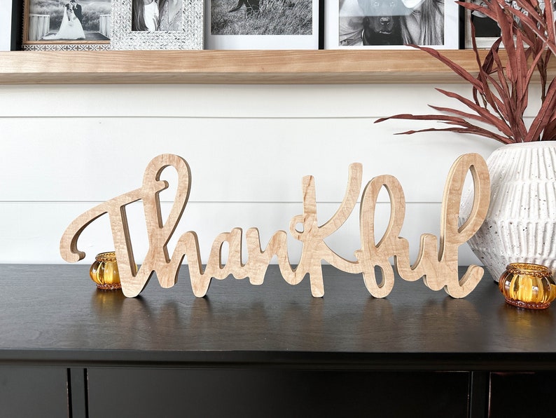 Wood Thankful Sign Decor Large | Self Standing | Home Decor | Hand ...