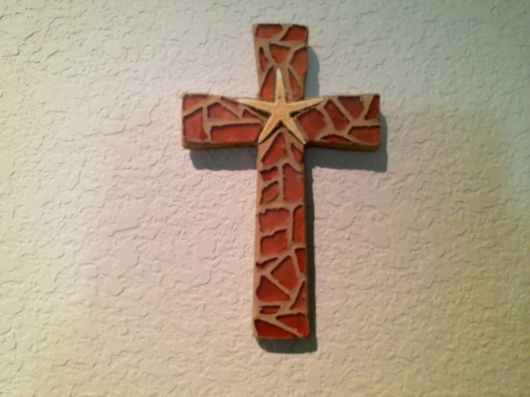 Coral Mosaic Wall Cross With Starfish - Etsy