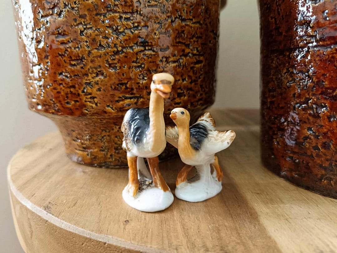 Vintage Miniature Ostrich Set African Bird Figurines, Fairy Garden ...