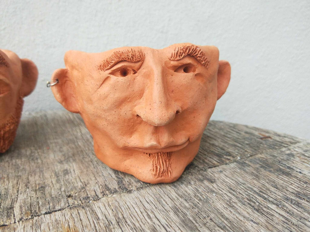 Jaxx Terracotta Pottery Face Pot Hand Sculpted Ceramics, Head Character ...