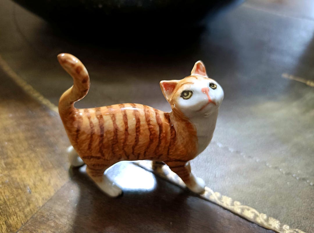 Miniature Ceramic Ginger Cat Figurine for Fairy Garden, Terrarium ...