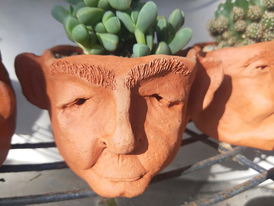 Terracotta Head Planter, Cute Face Pot for Indoor Outdoor Garden Plants ...