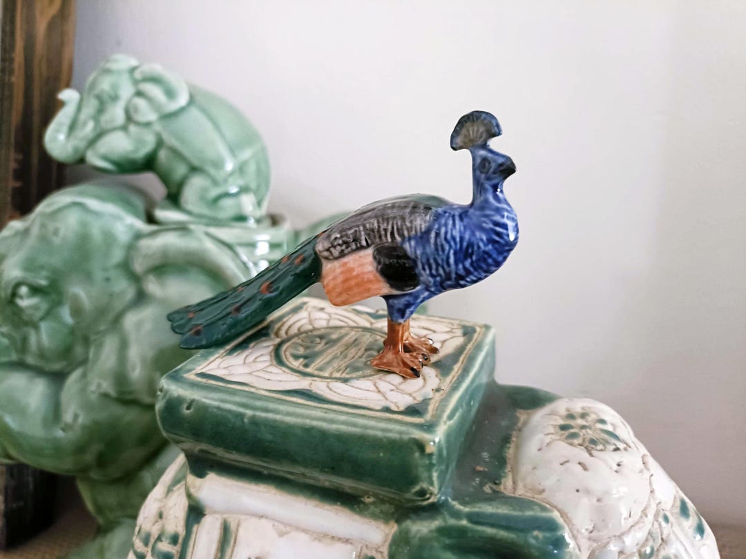 Miniature Peacock Ceramic Figurine, Exotic Bird Ornament for Diorama ...