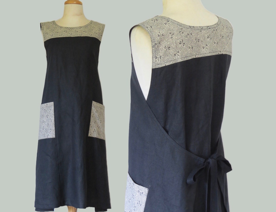 Linen Wrap Dress Japanese Pinafore Style With Pockets in - Etsy