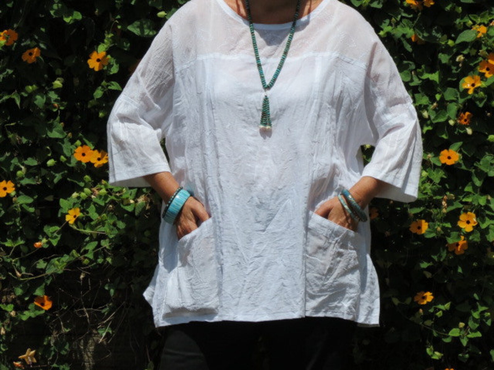 Loose White Linen Top, Japanese Style Top With Big Pockets, Boat Neck ...