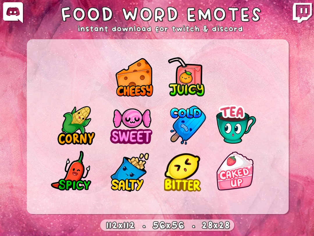 Food Phrase Twitch Emotes 10x | Funny Twitch Emotes | Emote Words ...
