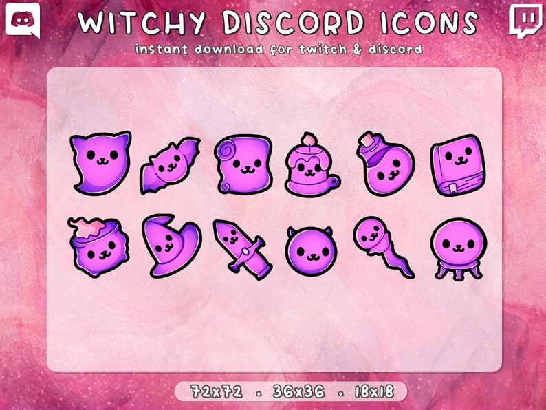 Witch Discord Role Icons 12x | Spooky Twitch Sub Badges 12x | Creepy ...