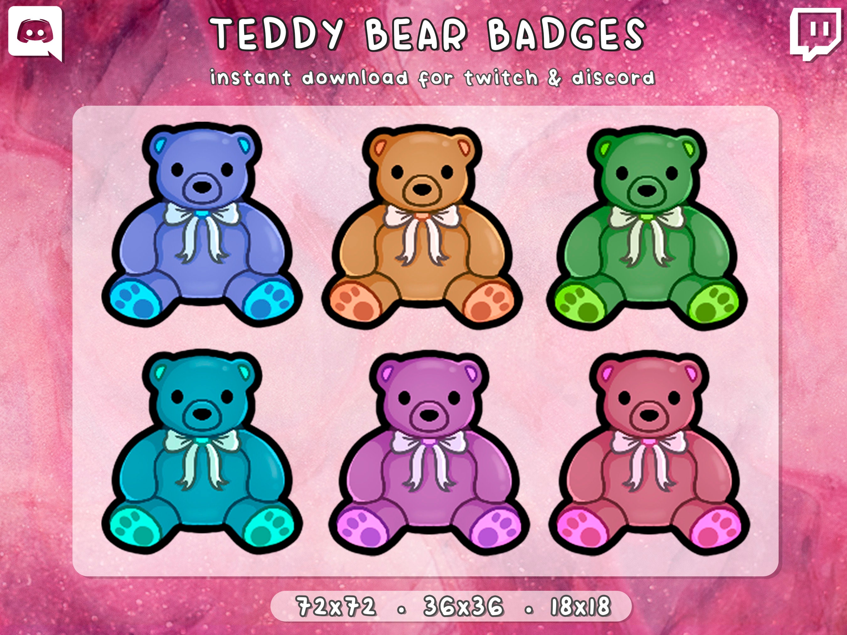Teddy Bear Twitch Badges 6x | Gummy Bear | Kawaii Cute Adorable | Gamer ...
