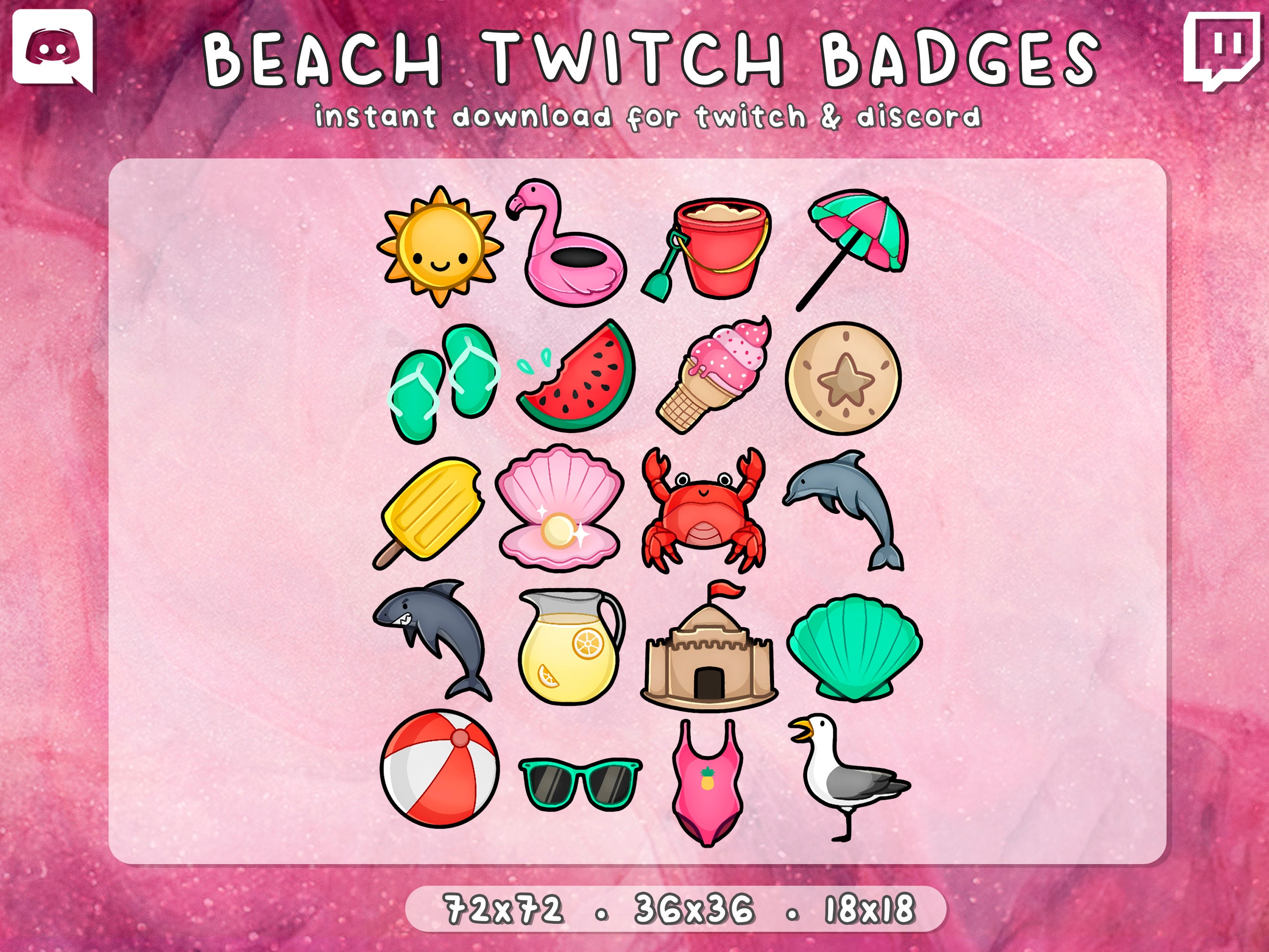 Beach Twitch Badges 20x | Summer Vacation Sub Bit Cheer | Discord ...