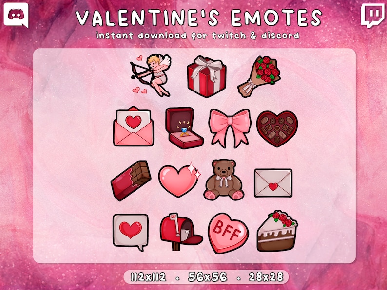 Valentine's Twitch Emotes 15x | Love Hug Kiss | Kawaii Aesthetic ...