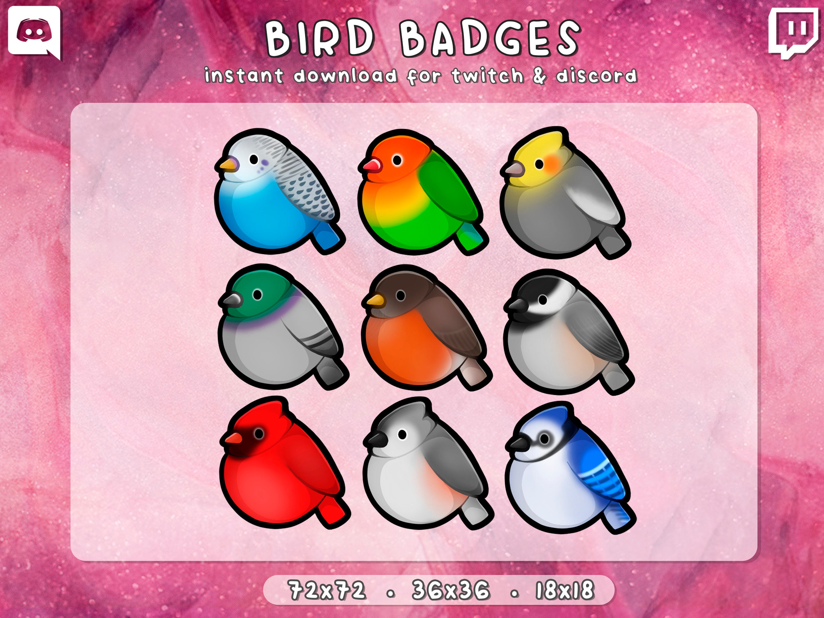 Bird Badges Twitch 9x | Birb Twitch Badges | Kawaii Cute Pet Birdo ...