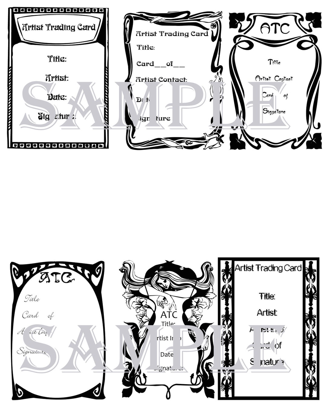 Art Nouveau ATC Backs Digital Collage Sheet - Etsy
