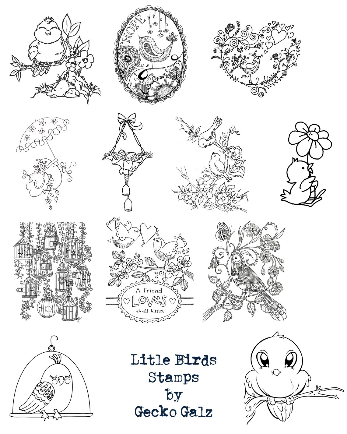 Little Birds Digital Stamp Set - Etsy