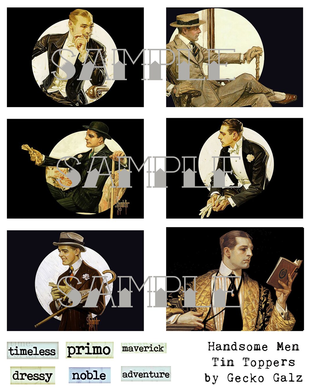 Handsome Tin Toppers Digital Collage Sheet - Etsy