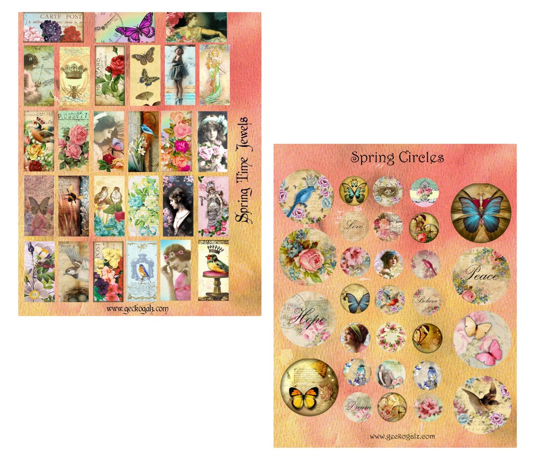 Spring Time Circles & Dominos Collage Sheet - Etsy