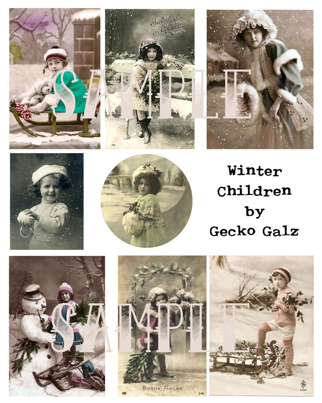 Winter Children Collage Sheet - Etsy