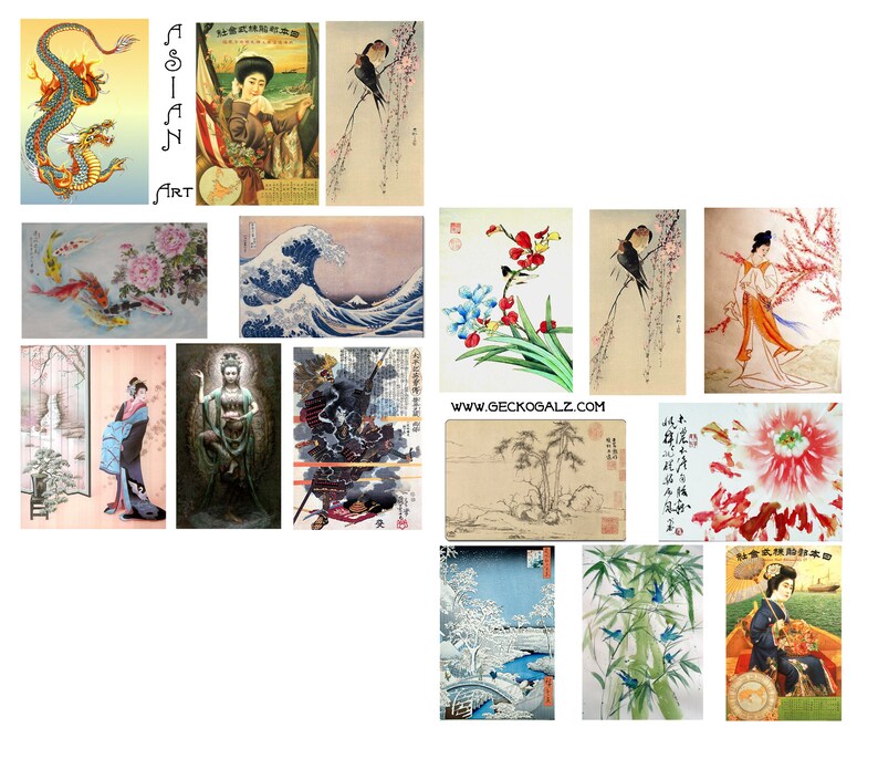 ASIAN ART Digital Collage Set | Etsy