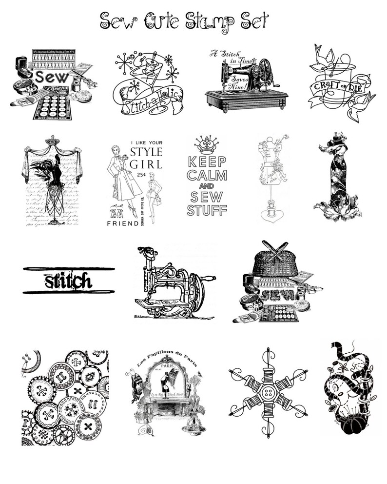 Sew Cute Digital Stamp Set - Etsy