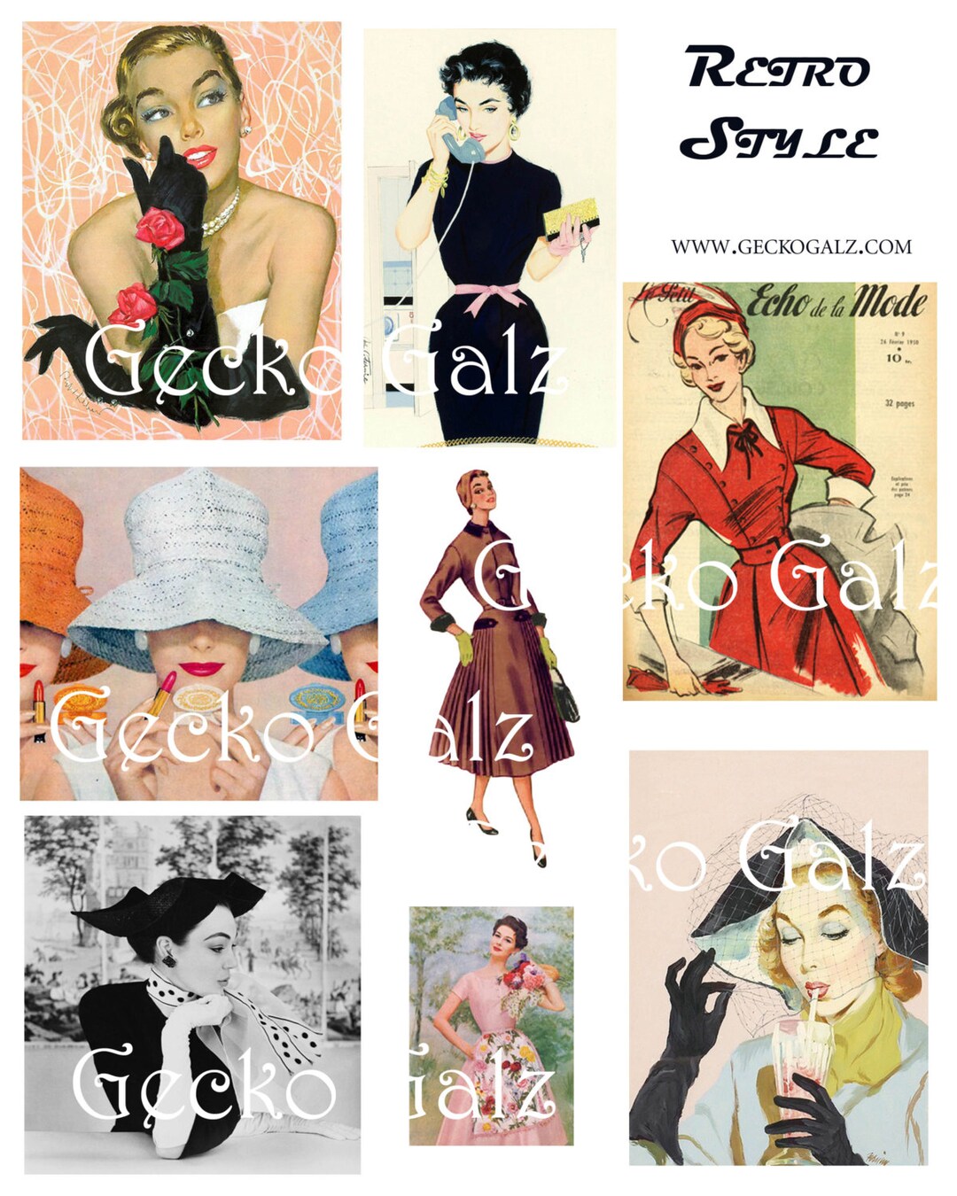 Retro Style Digital Collage Sheet - Etsy