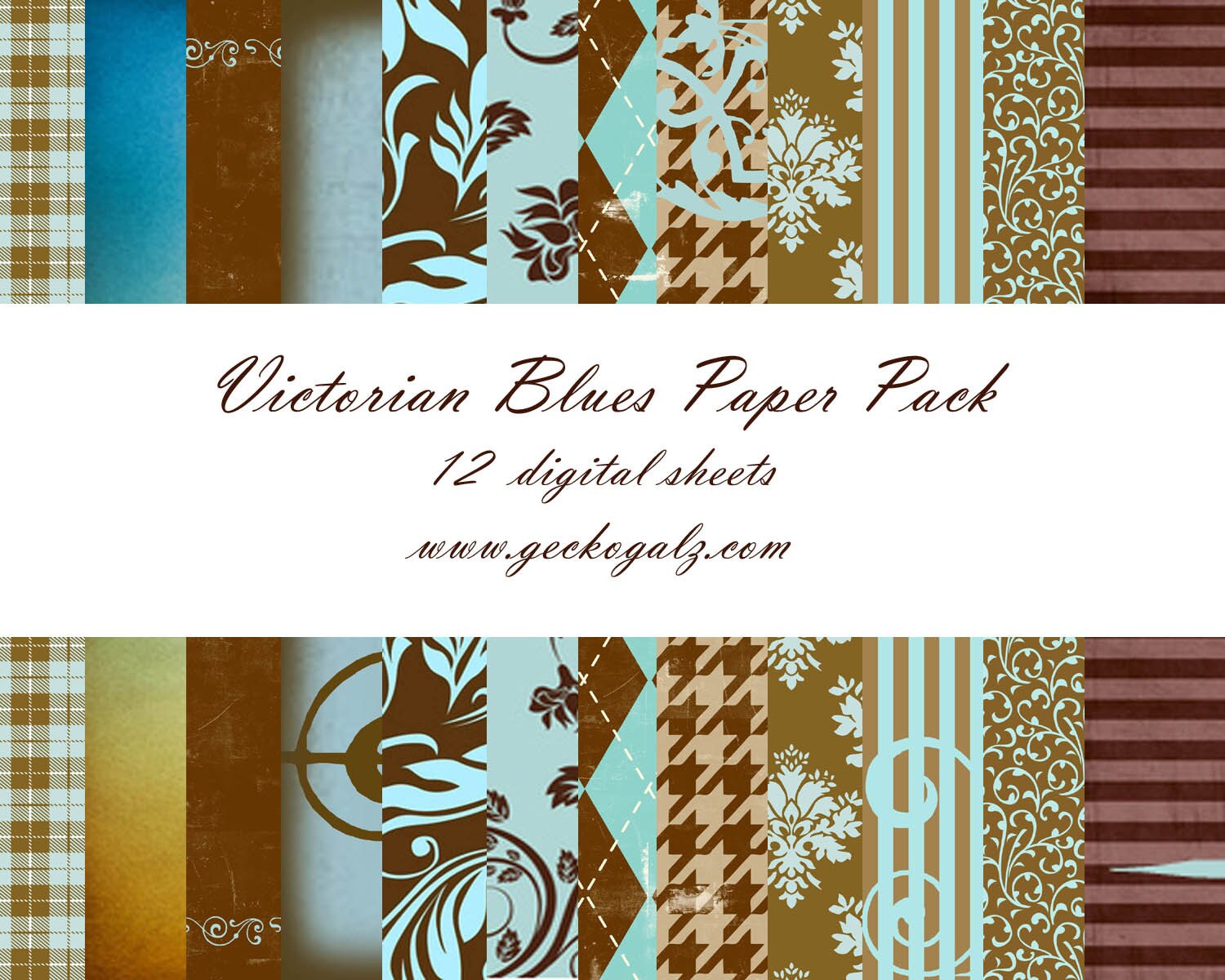Victorian Blues Digital Paper Pack | Etsy