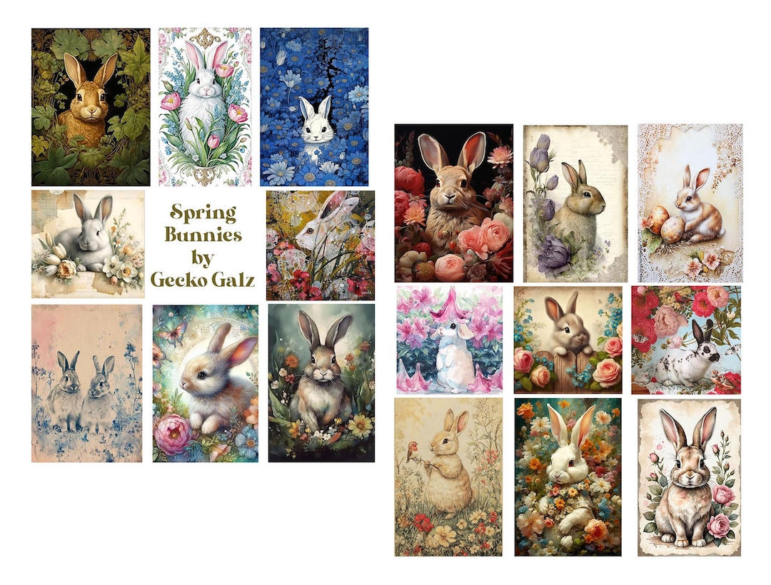 Spring Bunnys Disgital Collage Set - Etsy