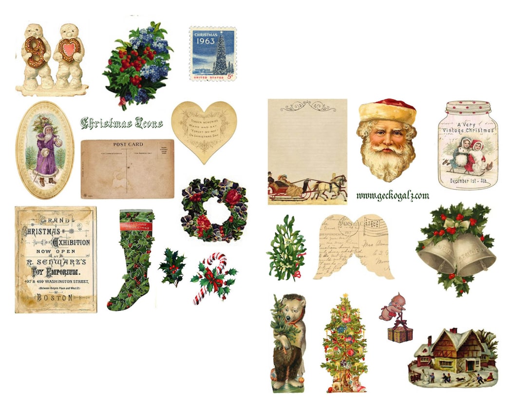 Christmas Icons Digital Collage Set - Etsy