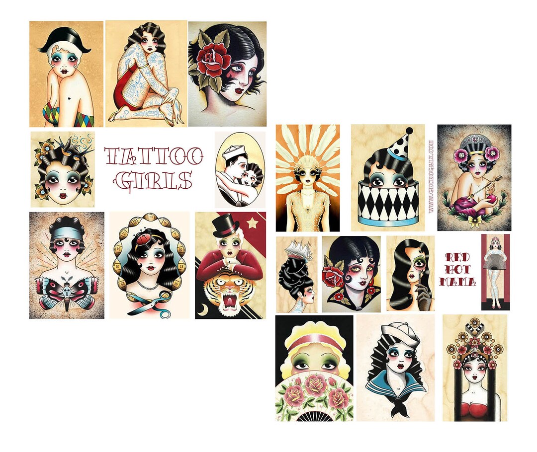 Tattoo Girls Digital Collage Set - Etsy