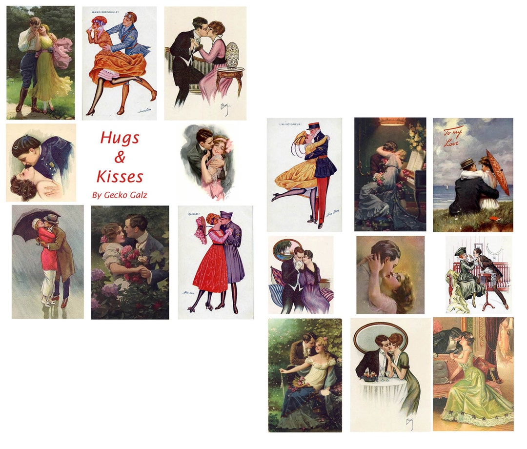 Hugs and Kisses Digital Collage Set - Etsy