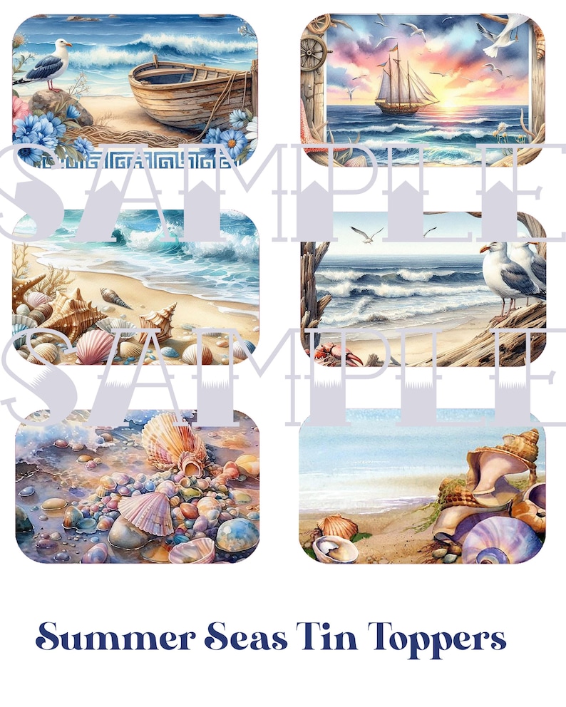 Summer Seas Tin Toppers Collage Sheet - Etsy