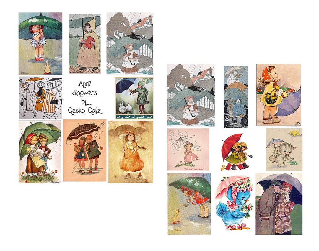 April Showers Digital Collage Set - Etsy