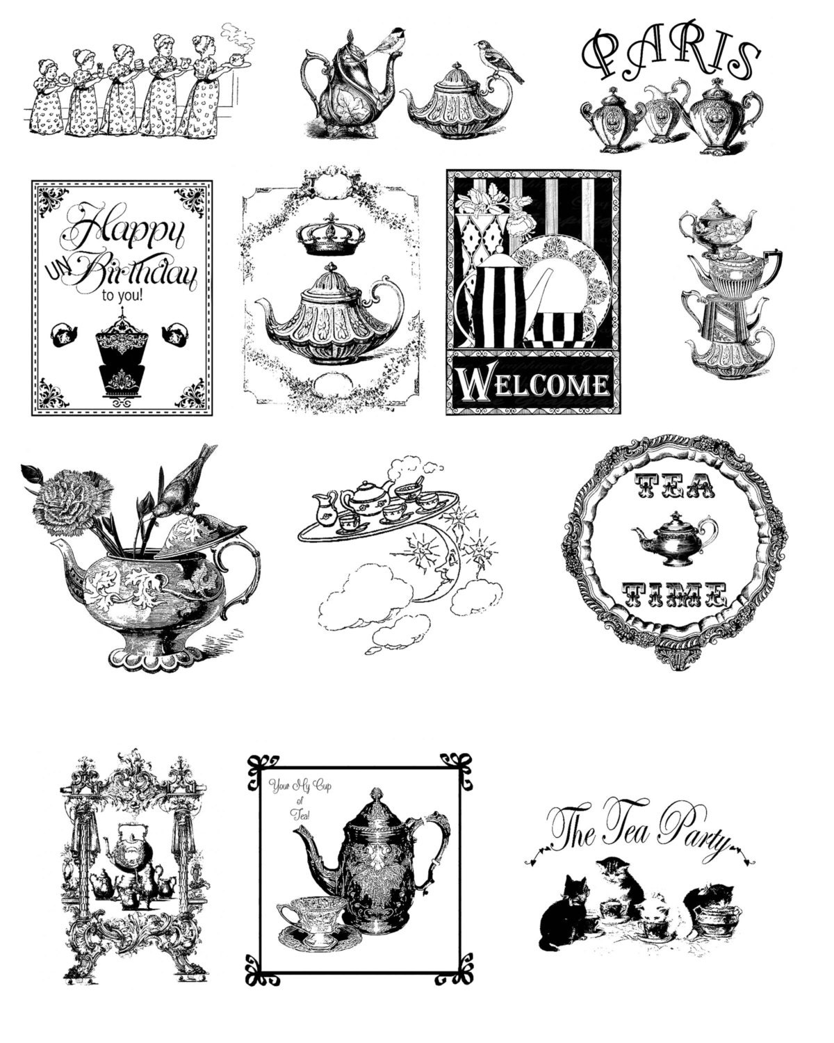 Tea Time Digital Stamp Set - Etsy