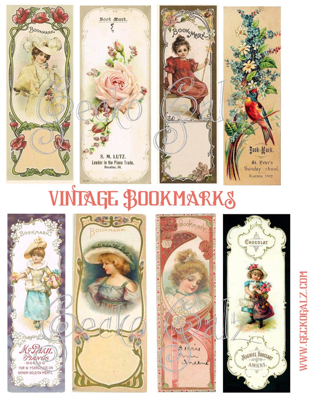 Vintage Bookmarks Digital Collage Sheet - Etsy