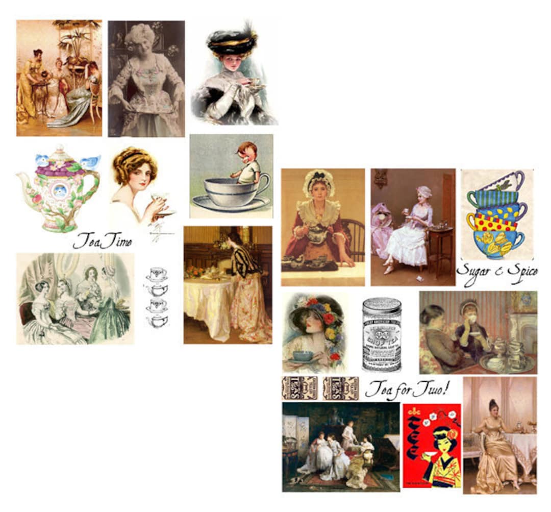 Tea Time Digital Collage Sheets - Etsy