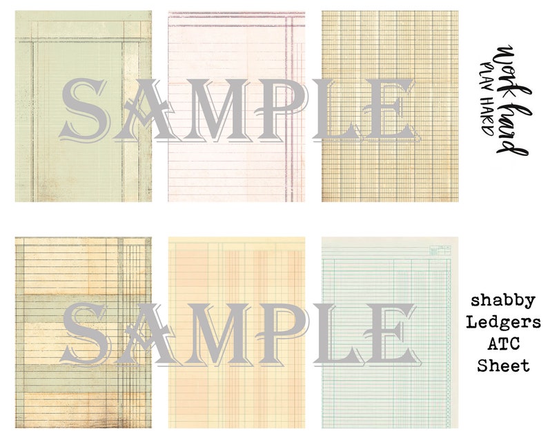 Shabby Ledgers ATC Sheet | Etsy