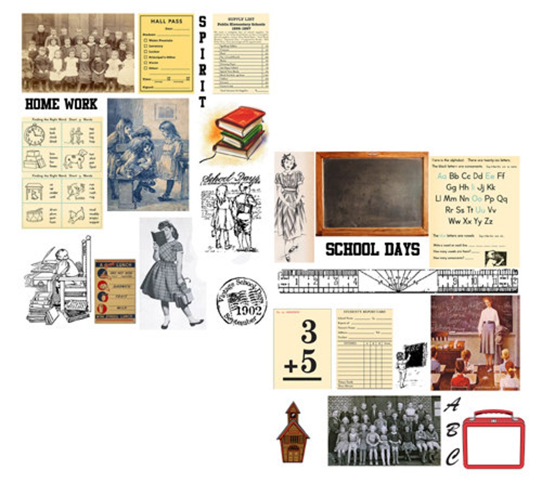 School Days Digital Collage Set - Etsy