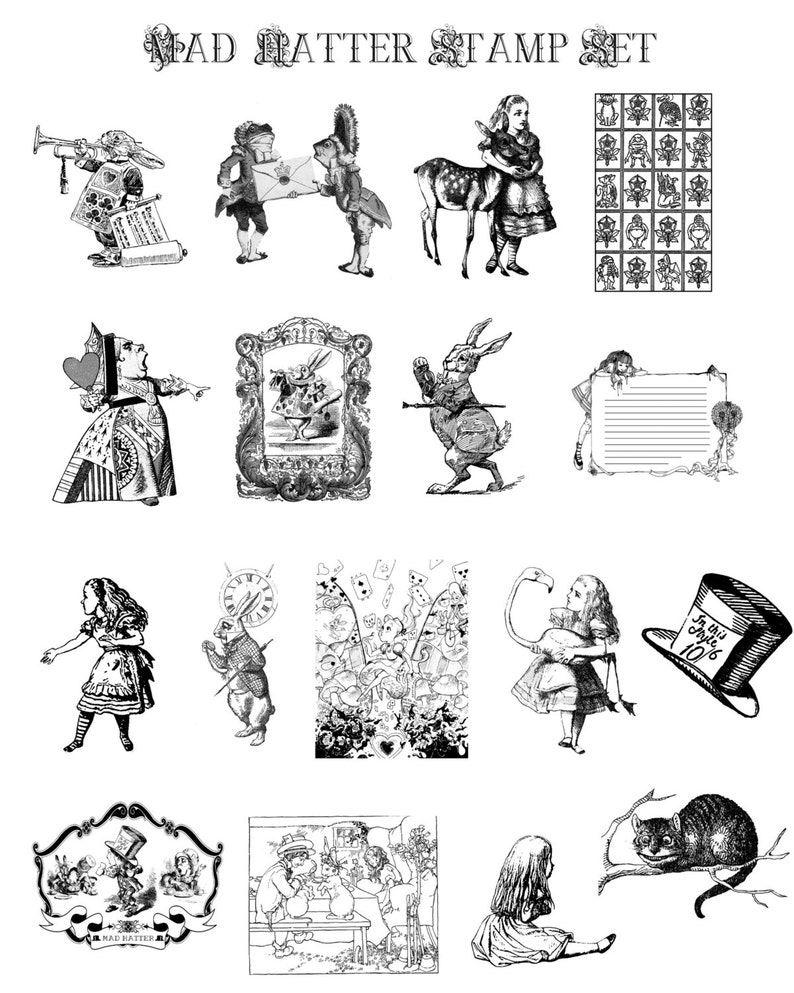 Mad Hatter Digital Stamp Set - Etsy