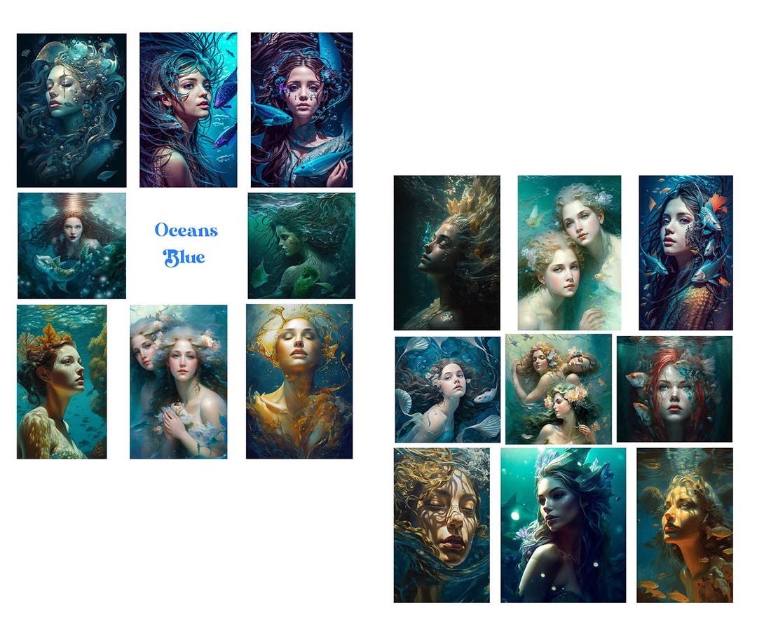 Oceans Blue Digital Collage Set - Etsy